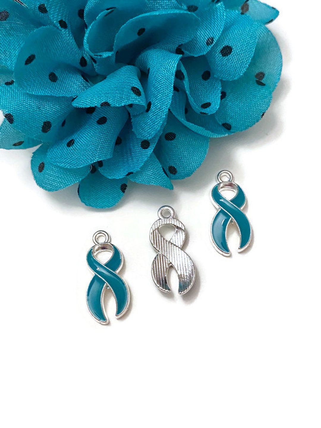 Teal Classic Style Enamel Awareness Ribbon Charm - Ovarian Cancers Anti ...