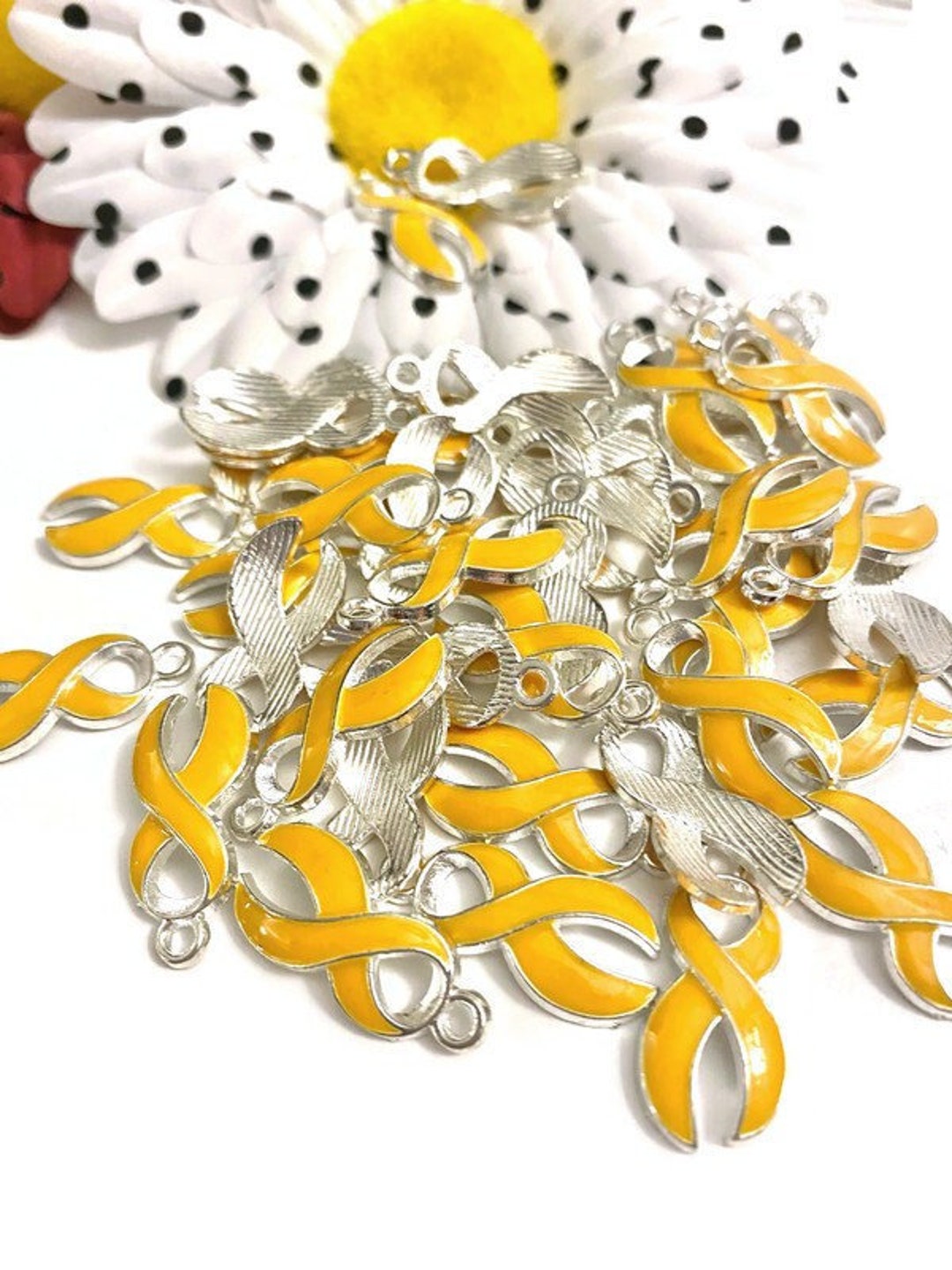 Deep Yellow Awareness Enamel Ribbon Charm - Childhood Cancer ...