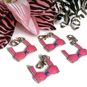 Pink Save the Tatas Bra Bikini Top Enamel Awareness Pendant Charms ...