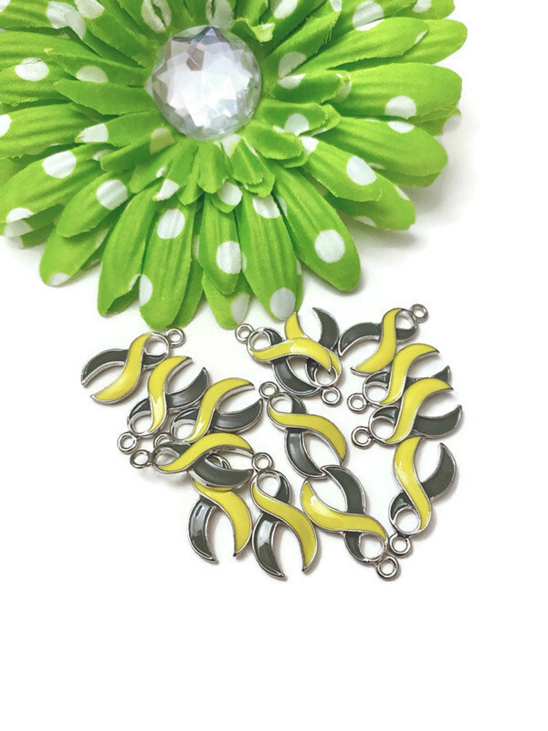 Yellow & Gray Enamel Awareness Ribbon Charm - DIPG Childhood Brain ...