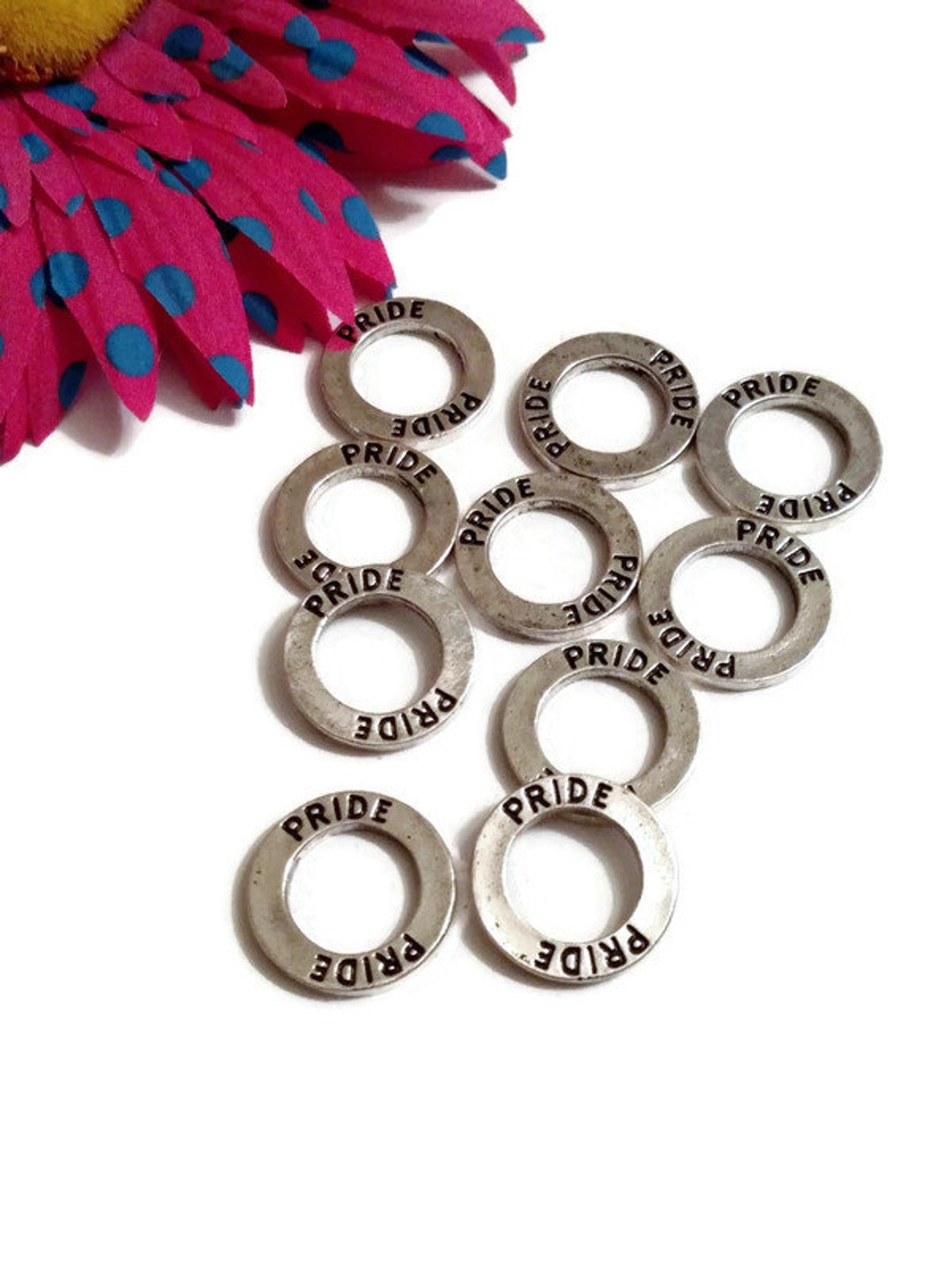 10 Pc Pride Affirmation Connector Ring Charms - LGBTQ Gay Pride Rainbow ...