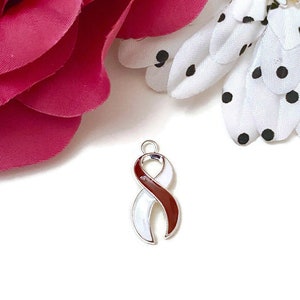 Burgundy Red & White Awareness Ribbon Charm - Head and Neck Cancers ...