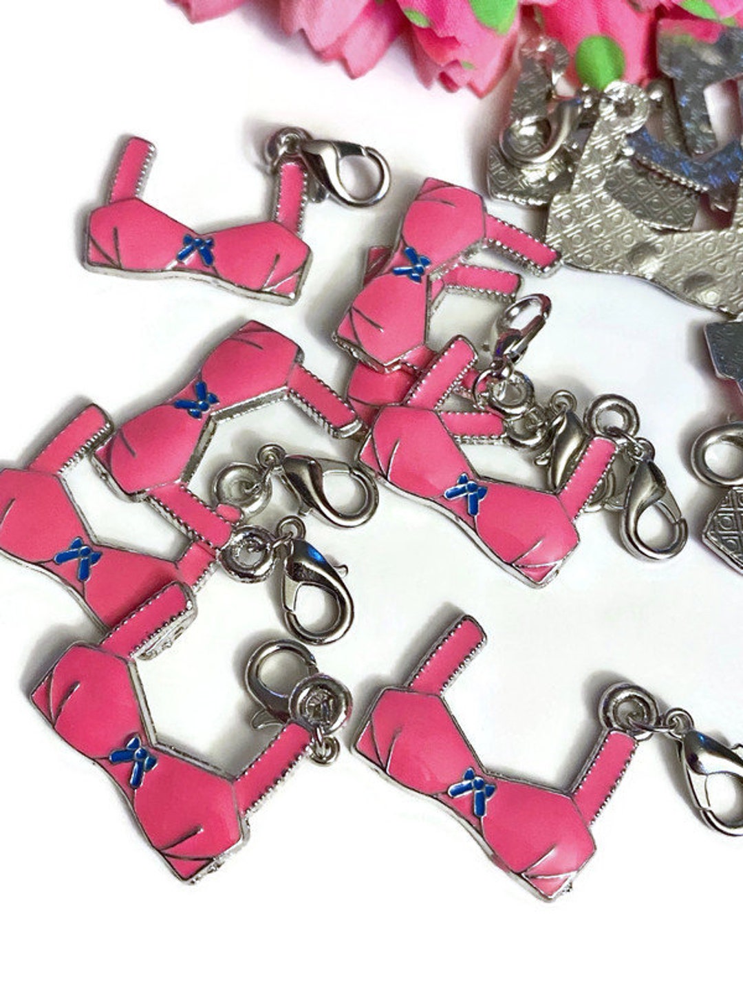 IRREGULAR- Save the Tatas Breast Cancer Bra Dangle Charm - Breast ...