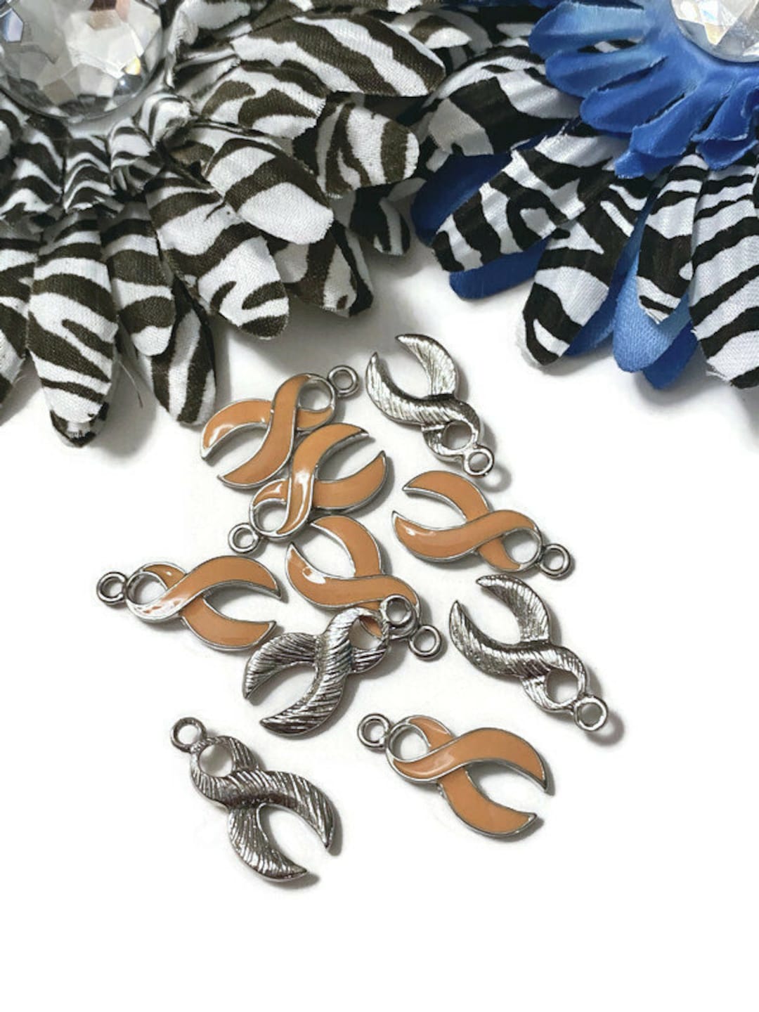 Dark Peach Awareness Ribbon Pendant Charms - Endometrial Uterine ...