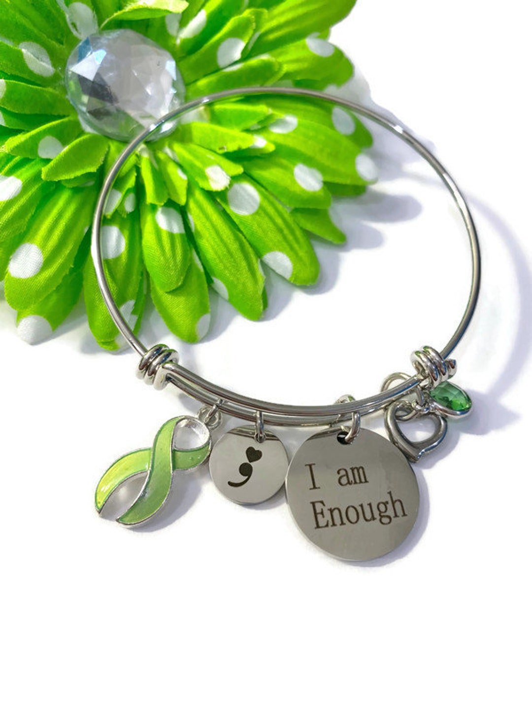 Mental Health Support Green Ribbon Bangle Bracelet- Mental Health ...