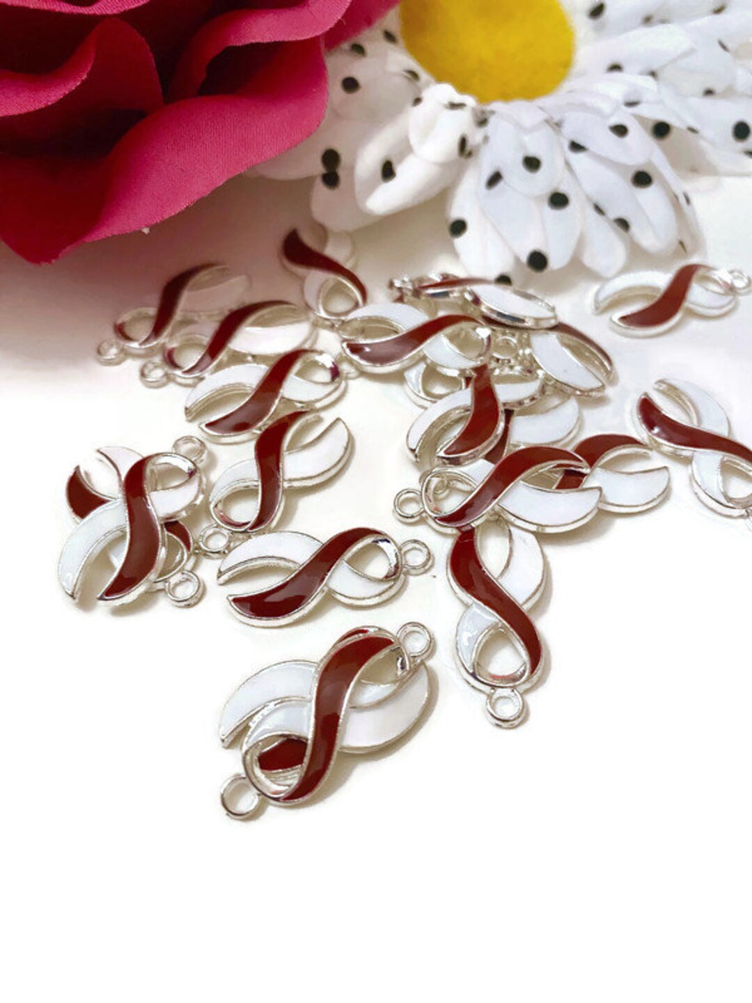 Burgundy Red & White Awareness Ribbon Charm - Head and Neck Cancers ...