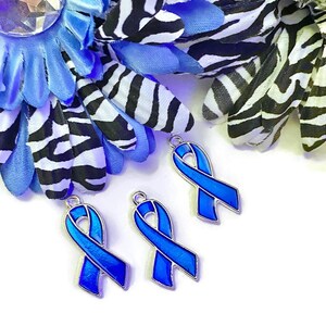 Blue Metallic Enamel Awareness Ribbon - Alopecia Colon Cancer Crohn's ...
