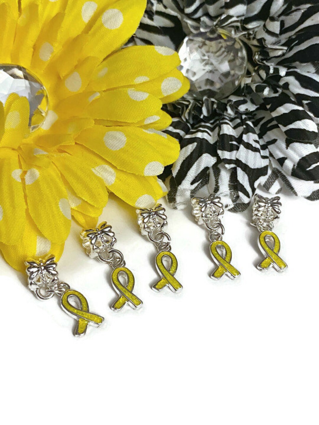 5 Pcs Canary Yellow Awareness Small Ribbon Dangle Pendant Charms ...