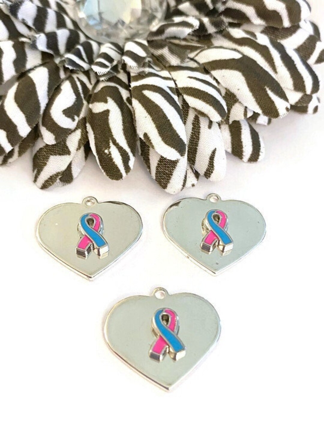 2pcs Handmade Pink & Blue Enamel Awareness Ribbon Pendant Charms ...