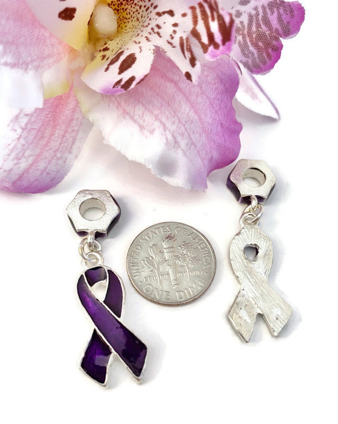 Purple Awareness Dangle Ribbon Charm Alzheimer's Dementia | Etsy