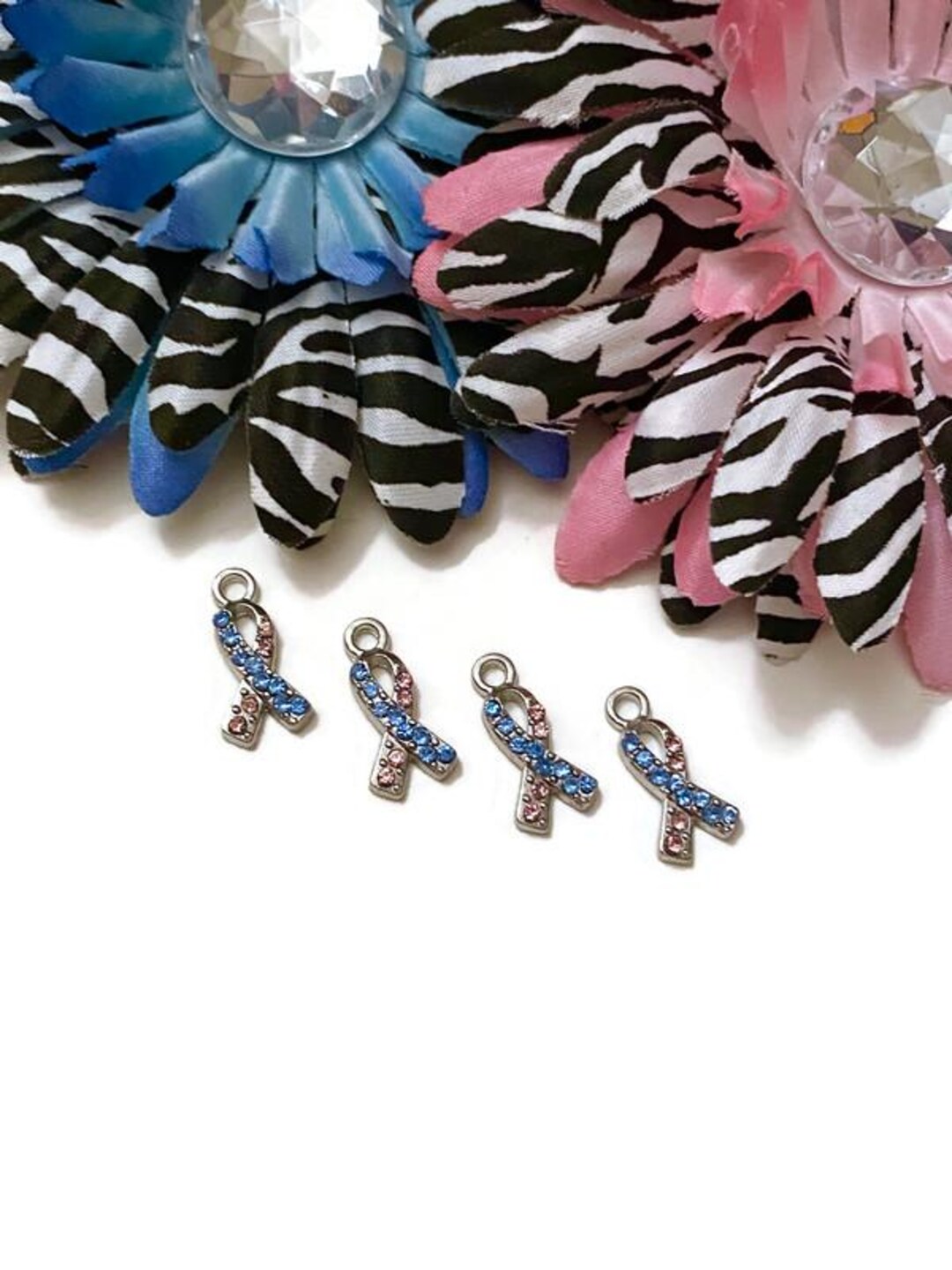 Pink & Blue Crystal Awareness Ribbon Pendant Charms - Infant Loss SIDS ...