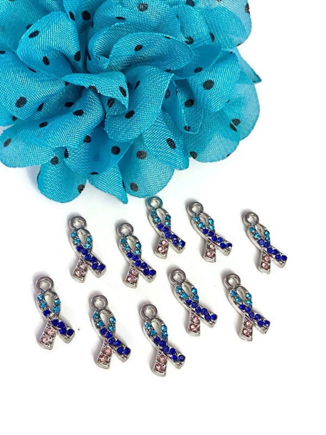 Crystal Rhinestone Thyroid Diseases Awareness Ribbon Charm - Hashimoto ...