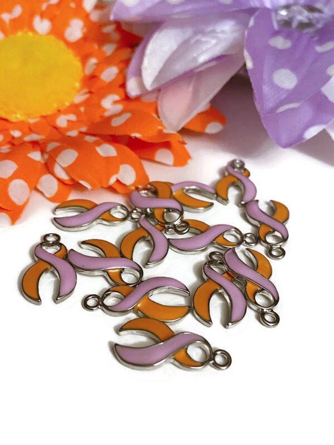 Orchid & Orange Awareness Ribbon Enamel Pendant Charms - Eczema ...