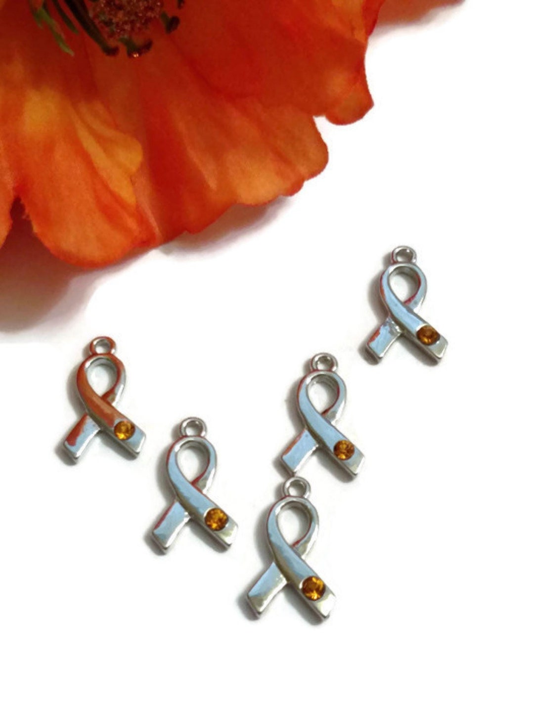5 Pc Orange Crystal Awareness Ribbons ADD ADHD Attention Deficit COPD ...
