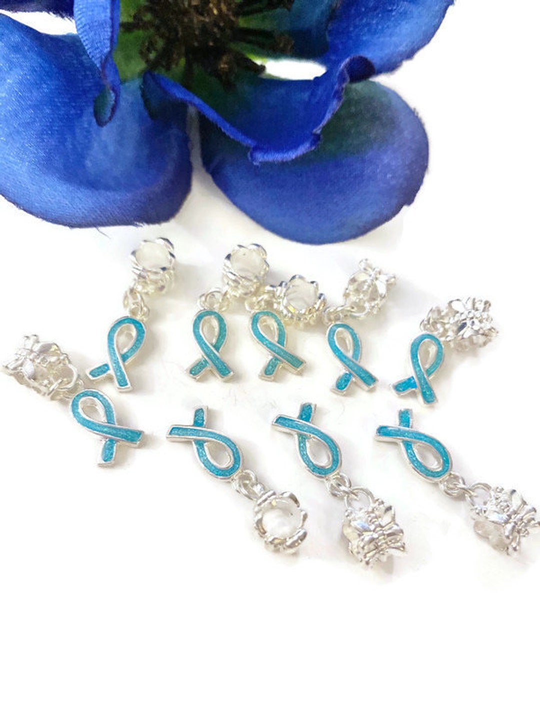 5pcs Blue Awareness Small Ribbon Dangle Charms - Anxiety Thyroid ...