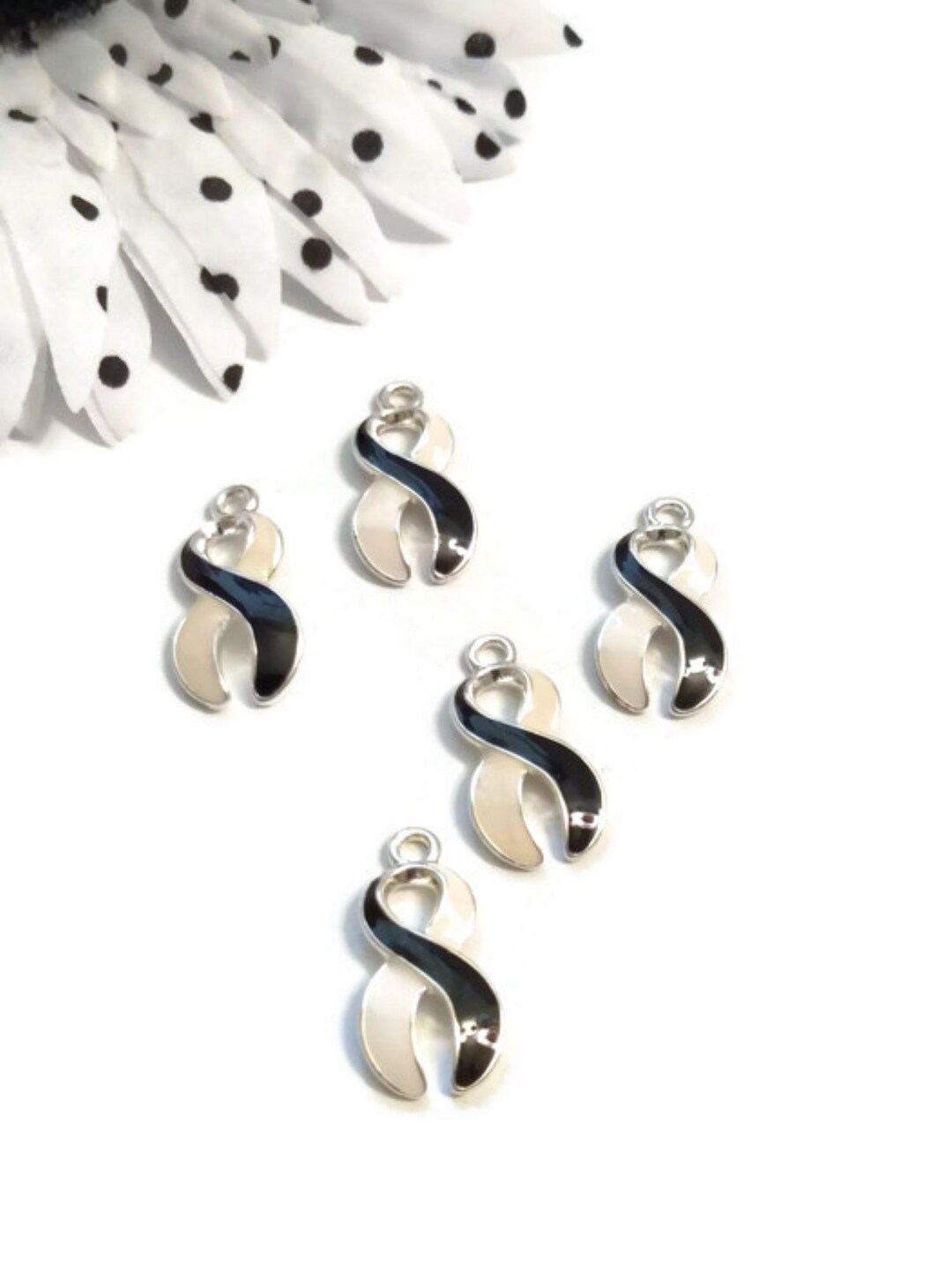 5pc Black & White Awareness Ribbon Charms - Diversity Anti Racism ...