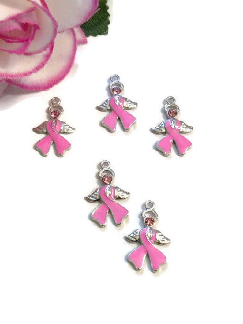 Pink Enamel Angel Awareness Ribbon Pendant Charms Hope | Etsy