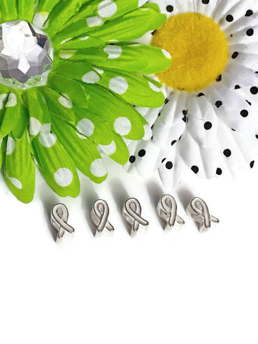 10pc White Enamel Awareness Ribbon Slide Bead - Adoption Lung Bone ...
