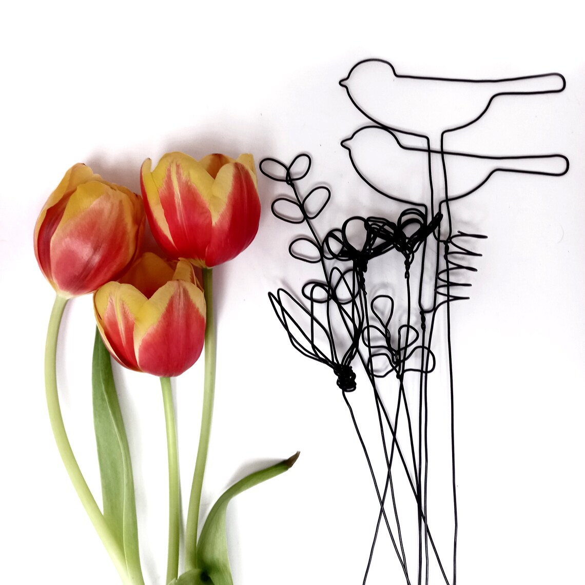 Wire Art Flowers Wire Sculpture two Birds Gifts - Etsy