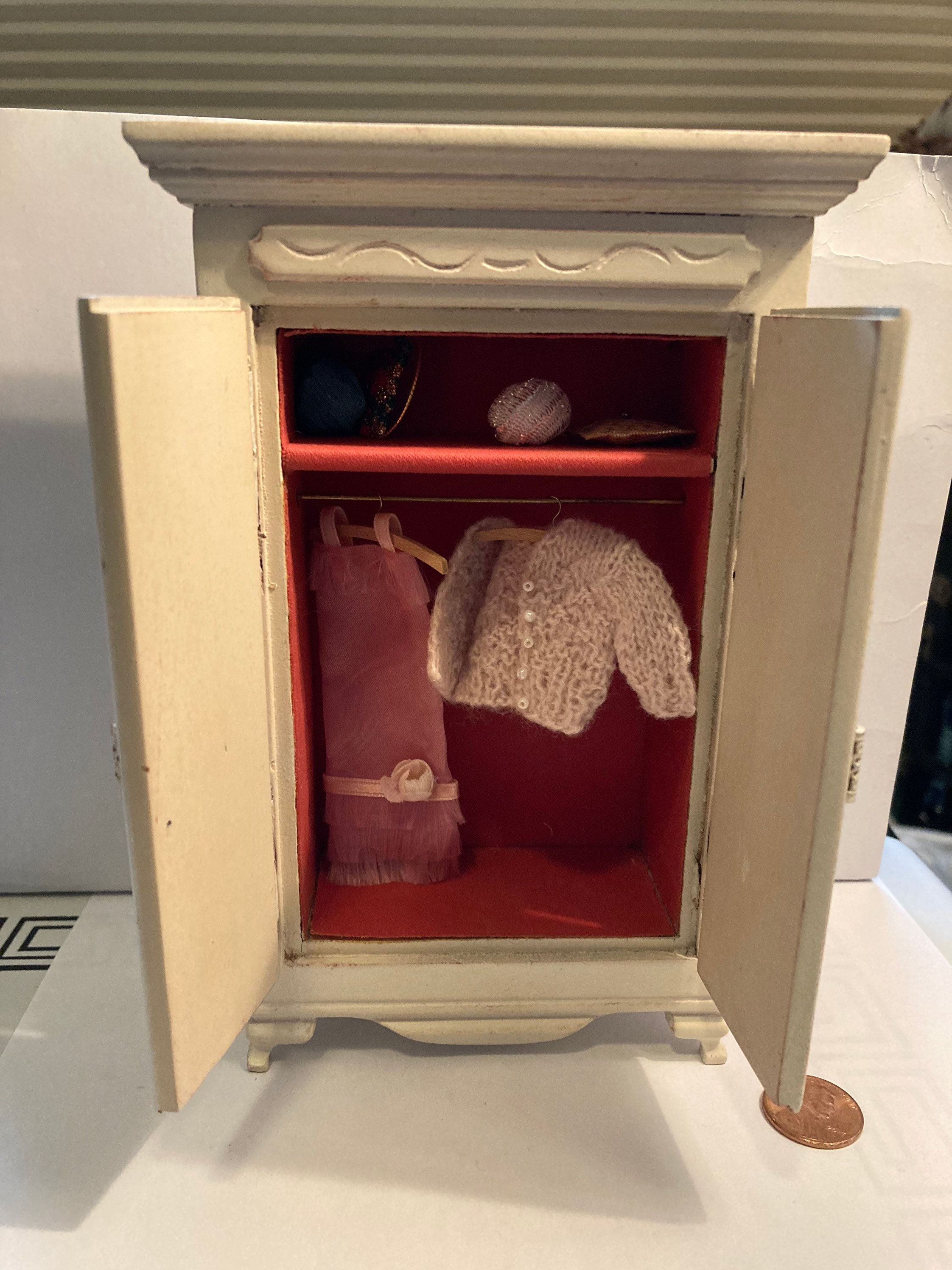 Vintage Miniature Wardrobe With Clothes for Dollhouse and Privacy ...