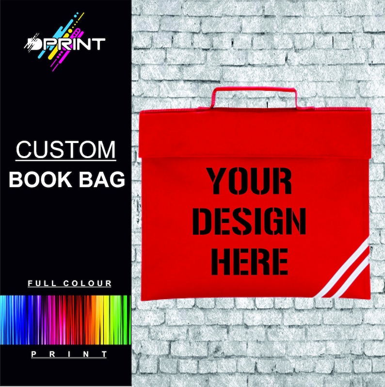 Personalised Text Book Bag Custom Printed School Bag Any Print Colour ...