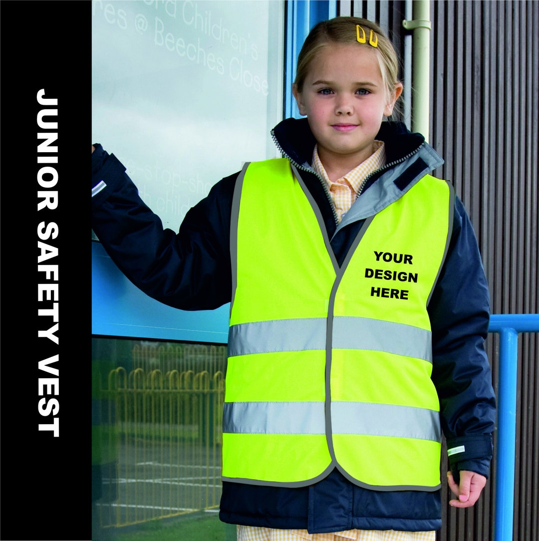 Personalised Hi Vis Junior Vest Custom Printed Safety Waistcoat Jacket ...