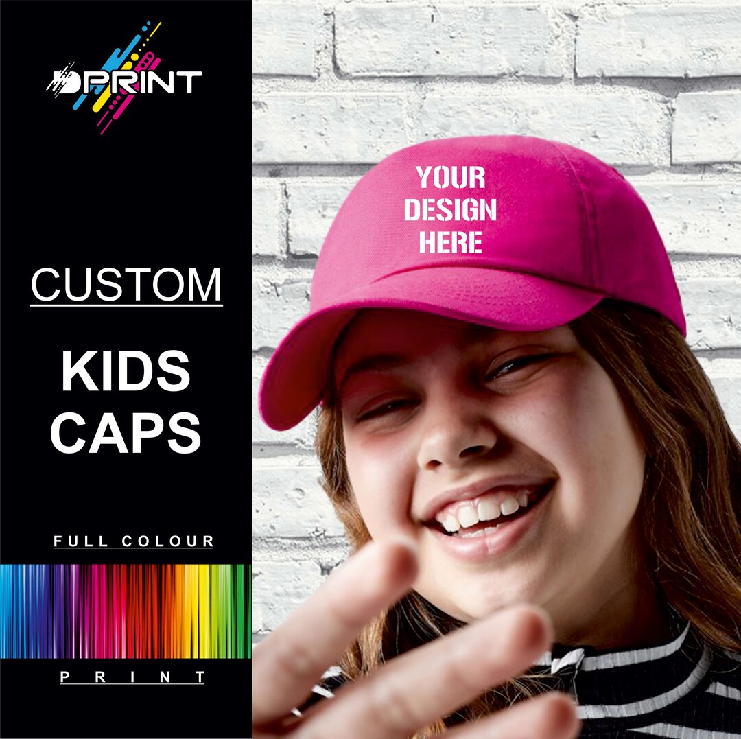 Custom Printed Text Kids Baseball Cap - Personalised Sports Caps ...