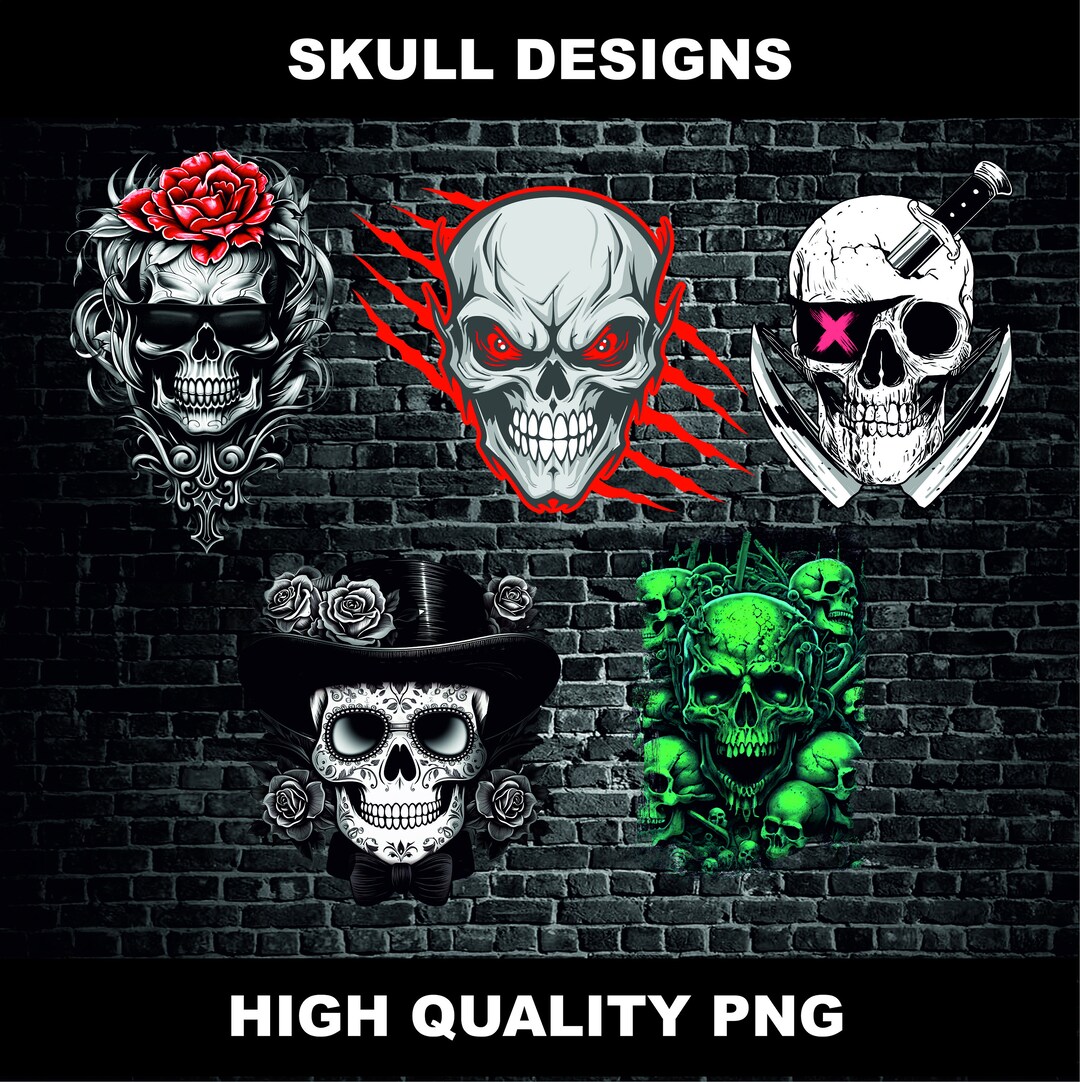 Skeleton, Skull, 5 Designs, T-shirt Design Png, Sublimation Design, DTF ...