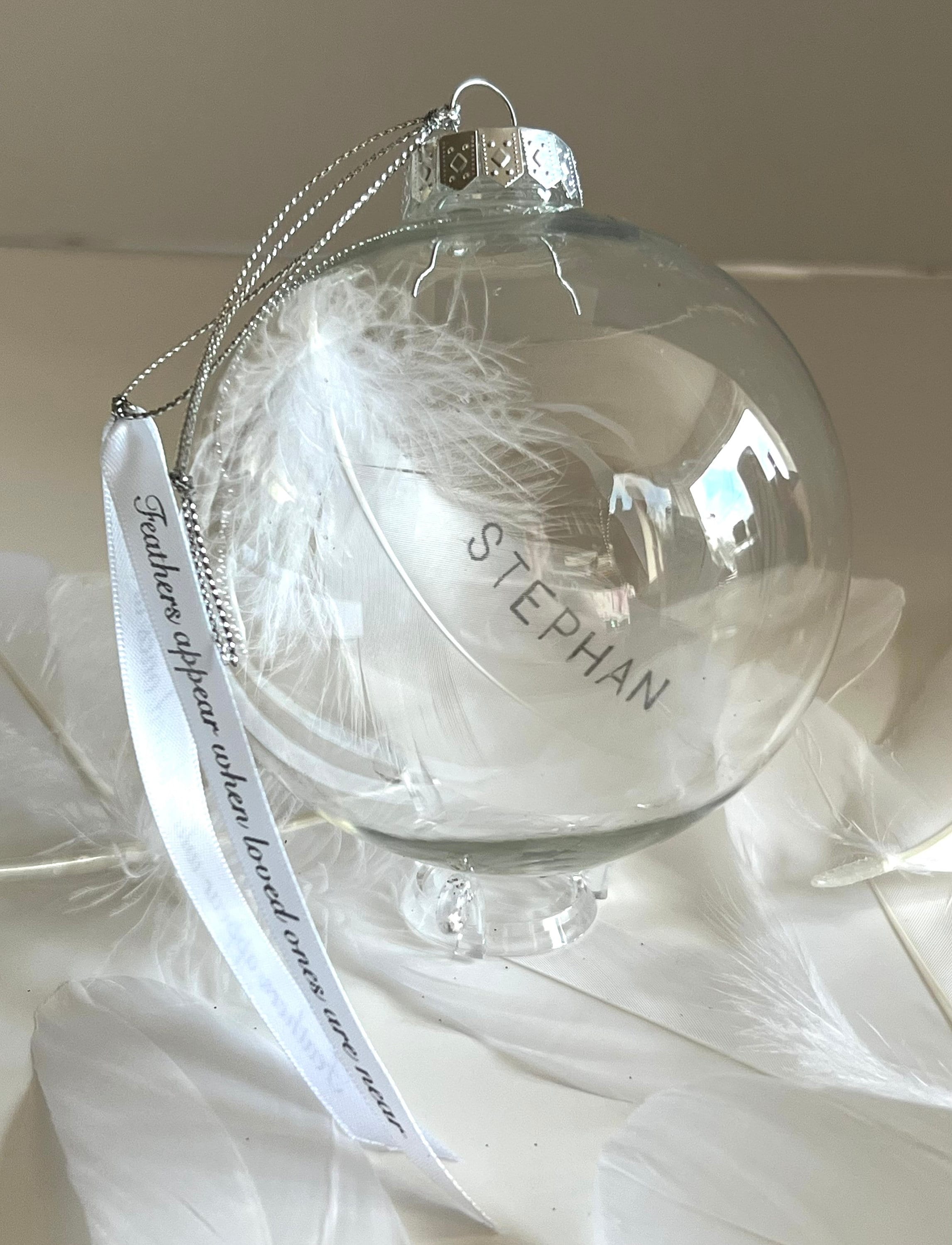 Glass Feather Memorial Bauble Personalised on Feather. - Etsy