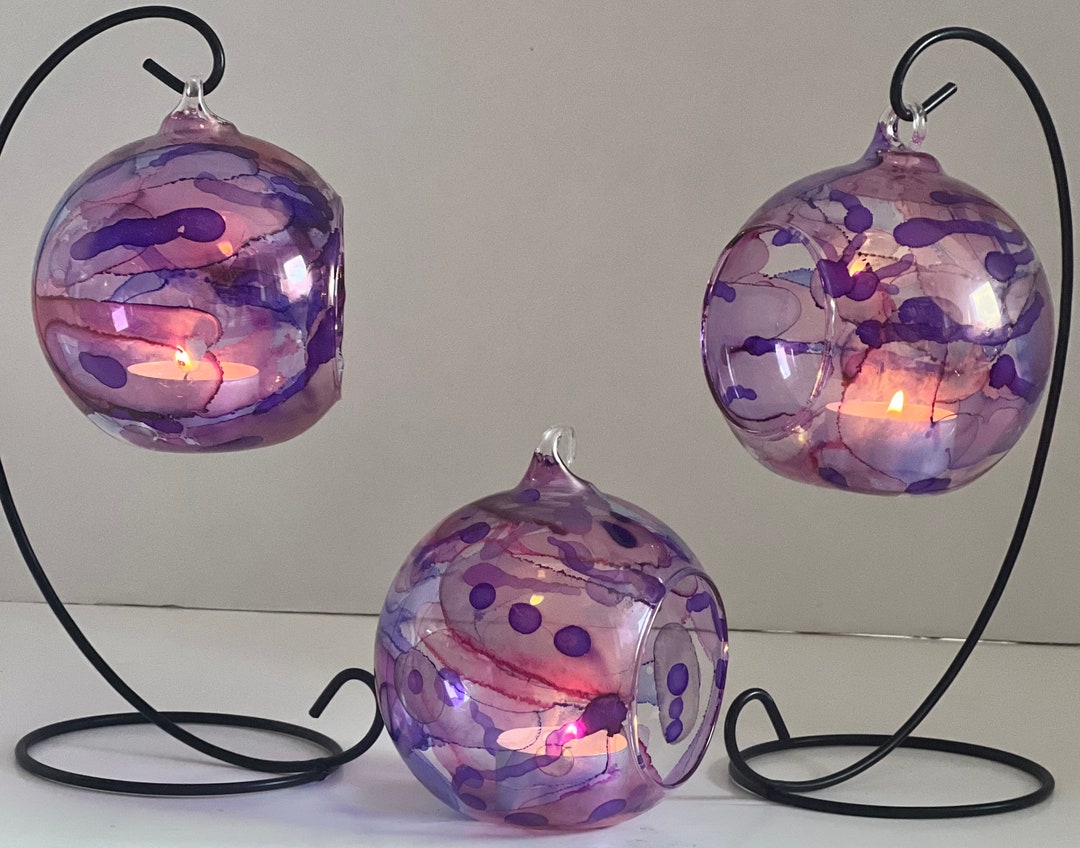 Painted Glass Hanging Tea Light. Gift, Keepsake, Birthday. - Etsy