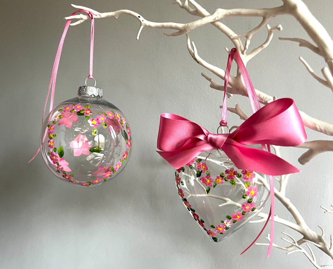 Hand Painted Pretty in Pink Bauble, Hand Decorated. Birthday, Gift ...