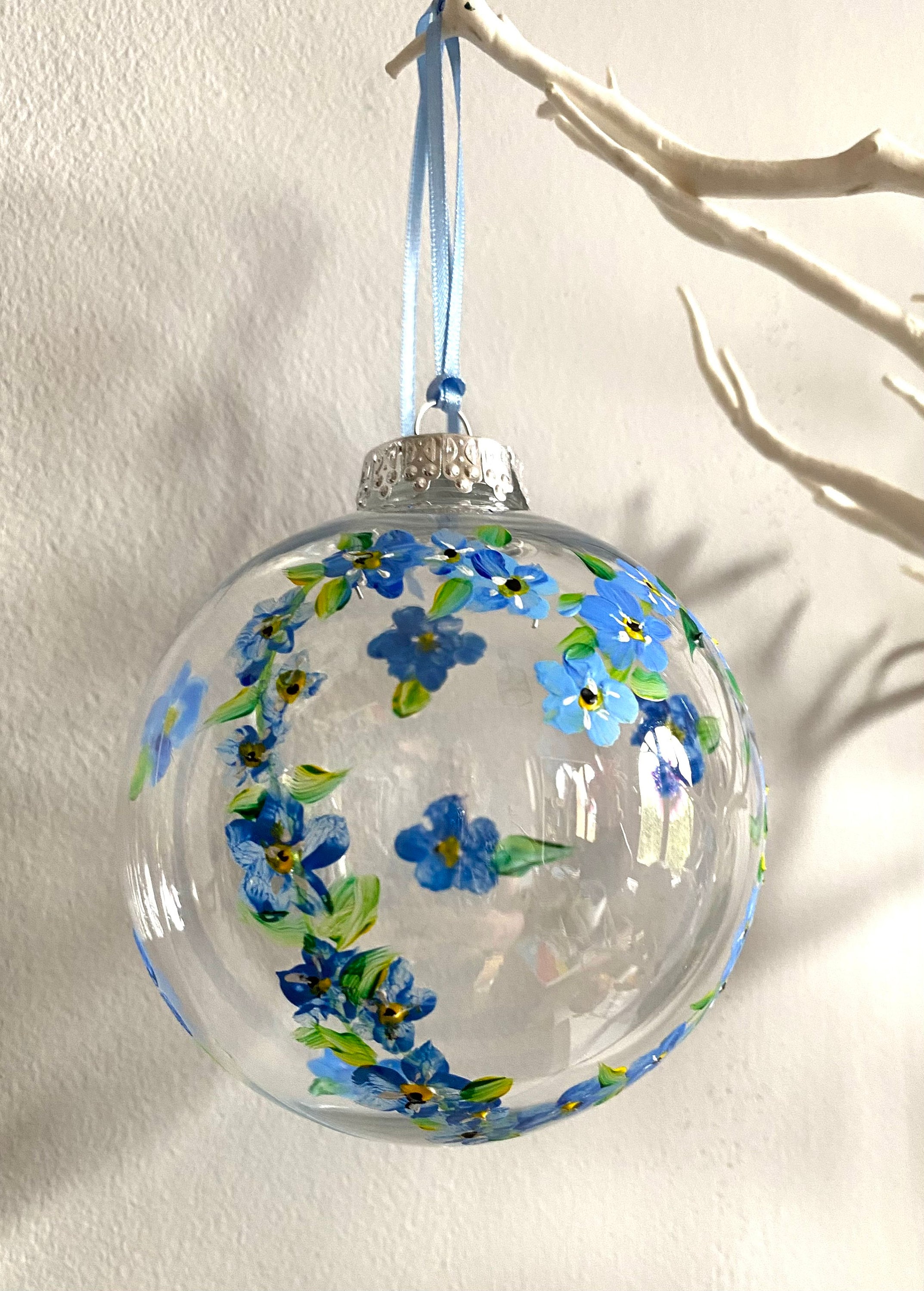 Hand Painted Forget-me-not Bauble, Hand Decorated. Birthday, Gift ...