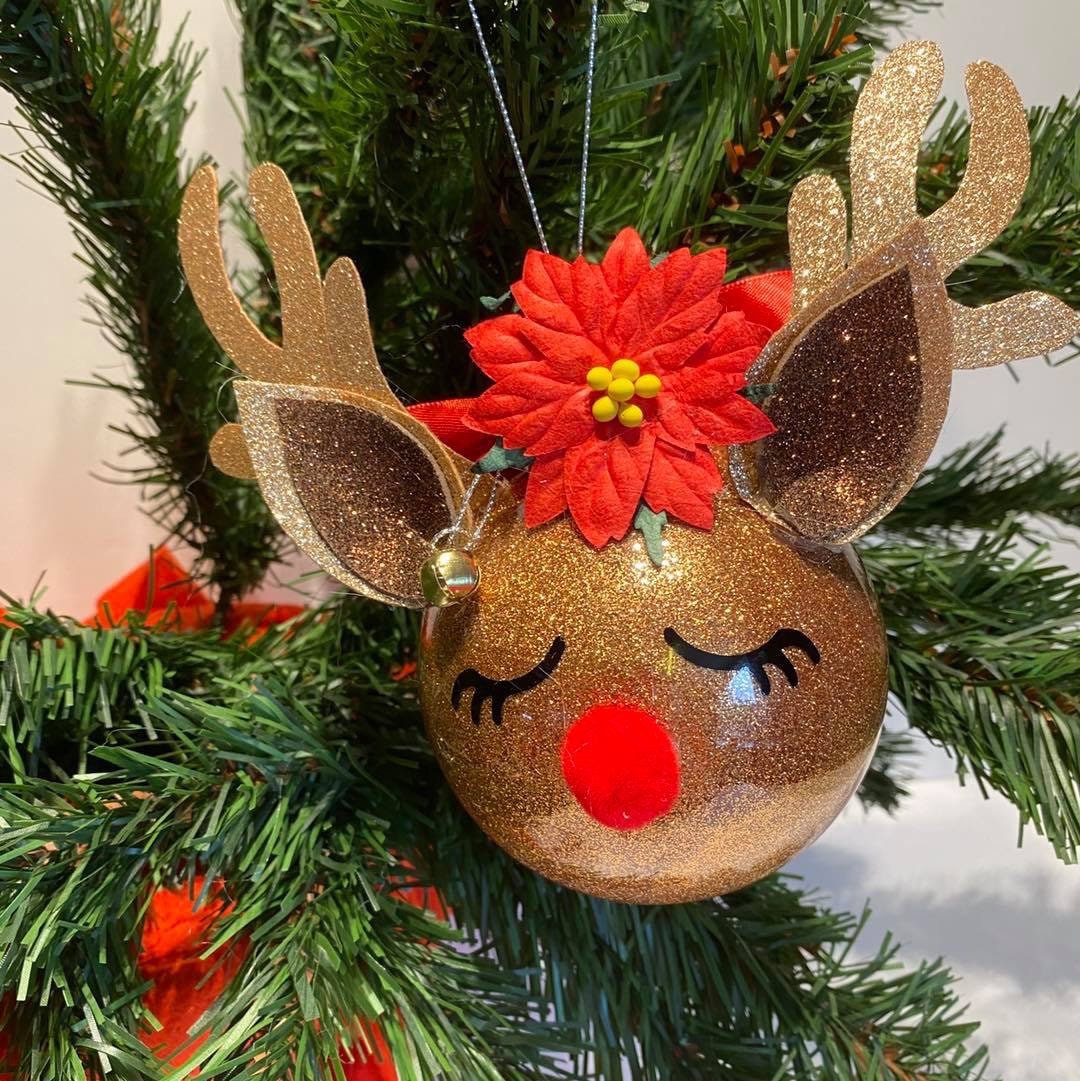 Reindeer Bauble, Individually Hand Decorated Bauble Ornament ...