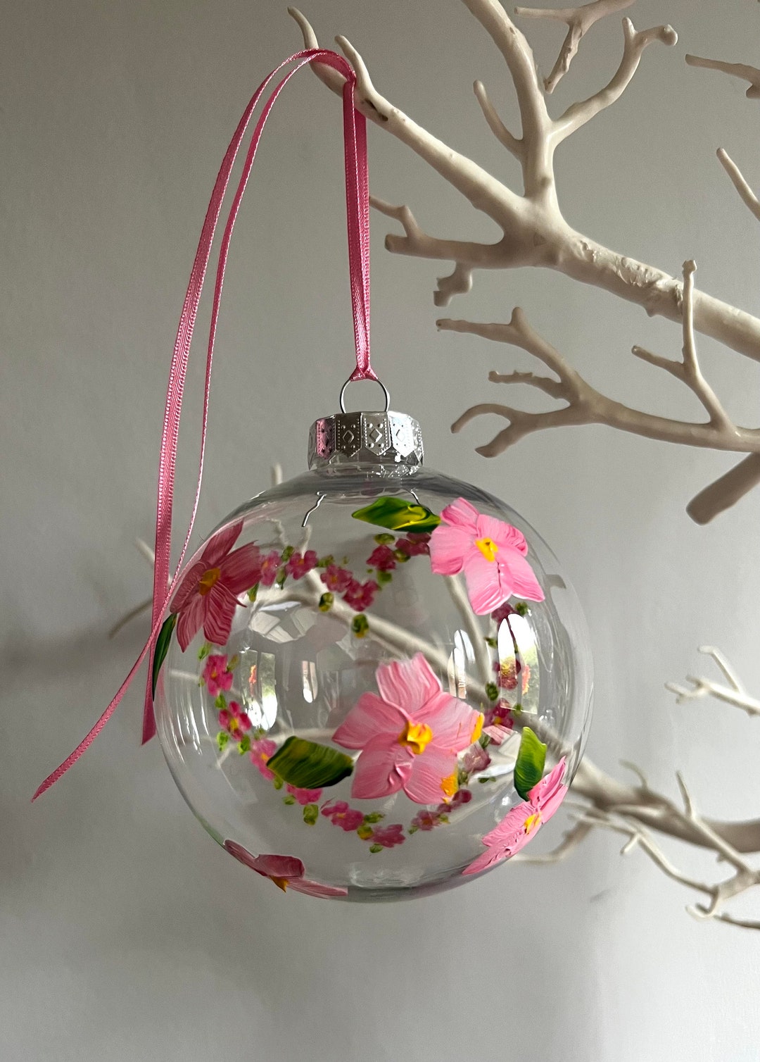 Hand Painted Pretty in Pink Bauble, Hand Decorated. Birthday, Gift ...