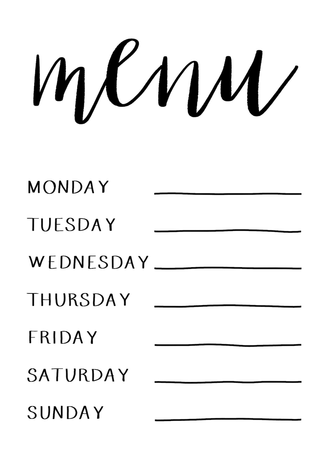 Blank Weekly Menu (fill In) - Etsy