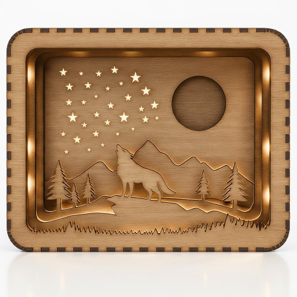 Wolf Howling Shadowbox SVG – 3D Layered Laser Cut File - Moon Forest ...