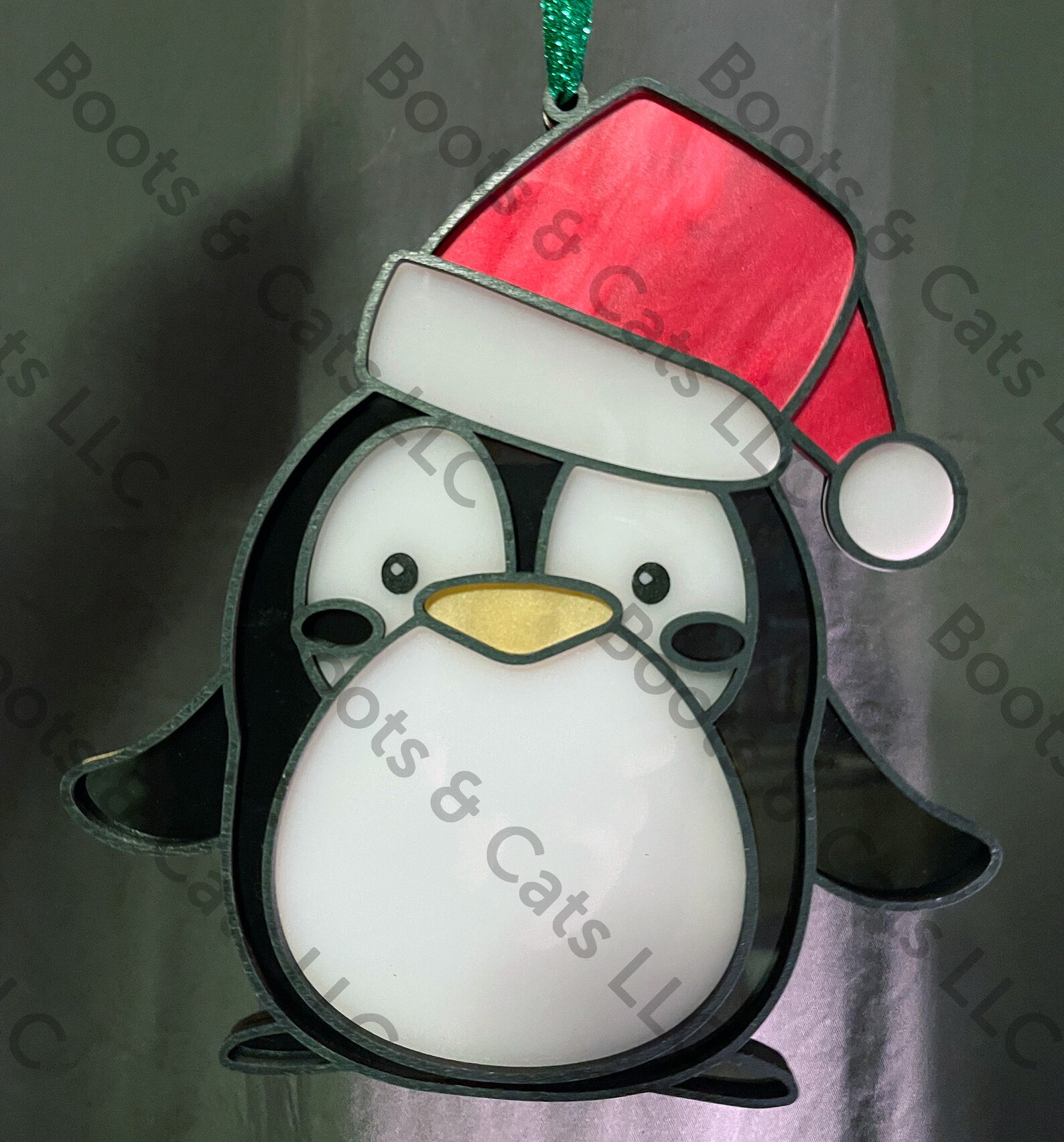 Christmas Penguin Suncatcher / Stained-glass-like Window Decor / Cute ...