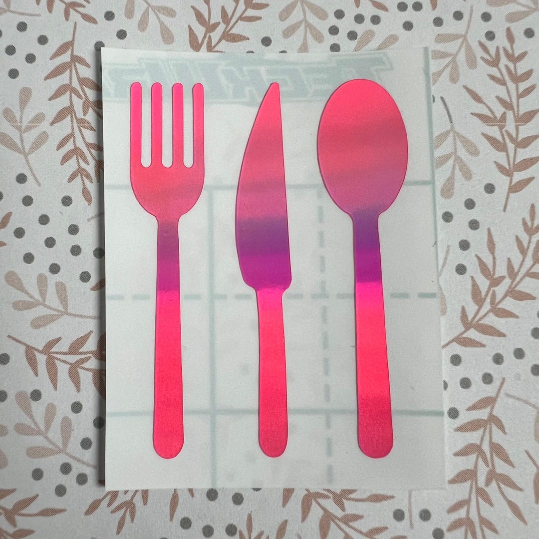 Holographic or Glitter Fork Knife Spoon Decal Sticker, Cup, Phone ...