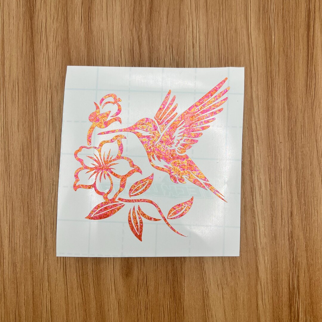 Holographic or Glitter Hummingbird Flower Decal Sticker, Cup, Phone ...