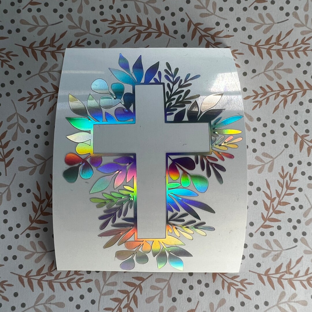 Holographic or Glitter Botanical Cross Decal Sticker, Cup, Phone ...