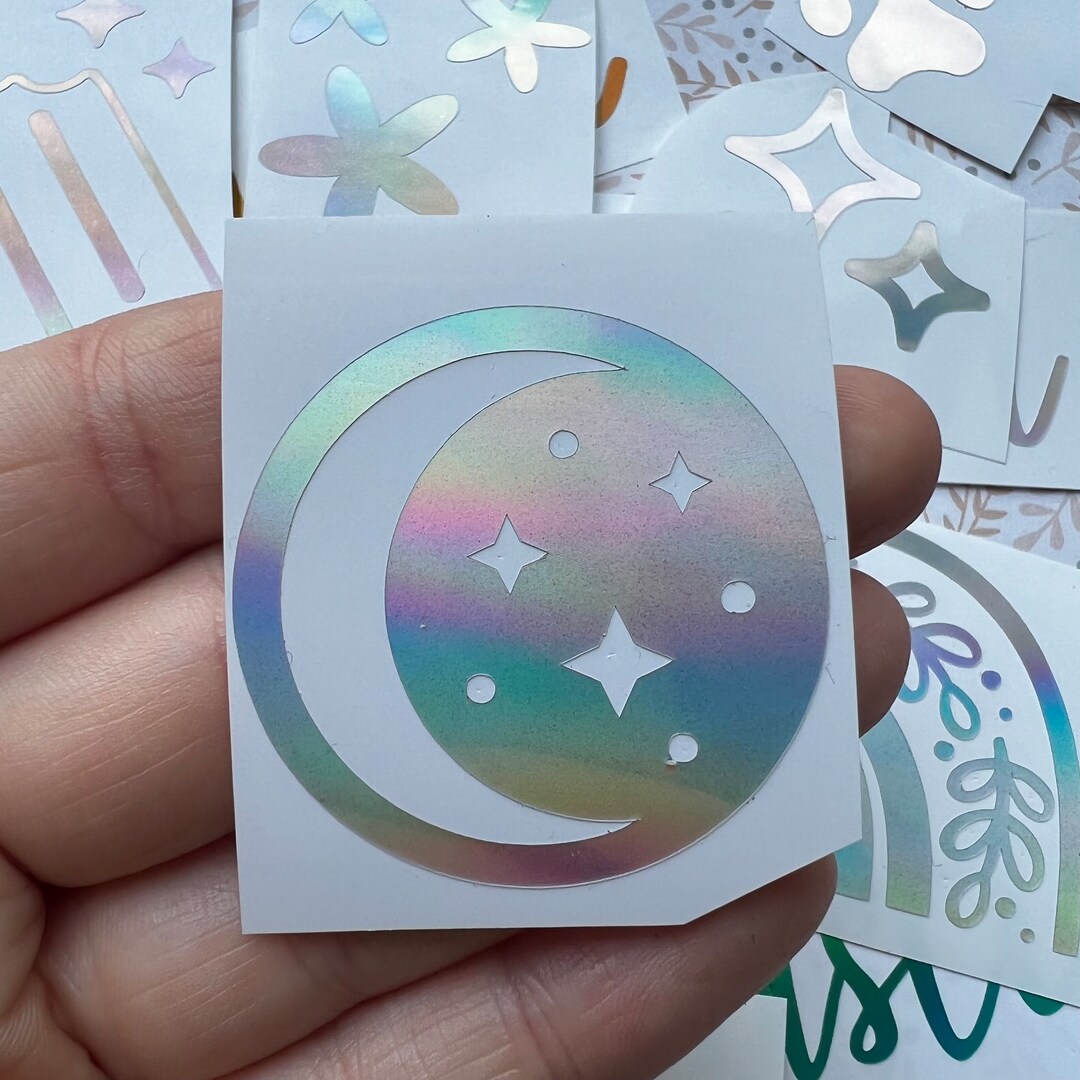 Holographic or Glitter Moon and Stars Decal Sticker, Phone, Laptop, Mug ...