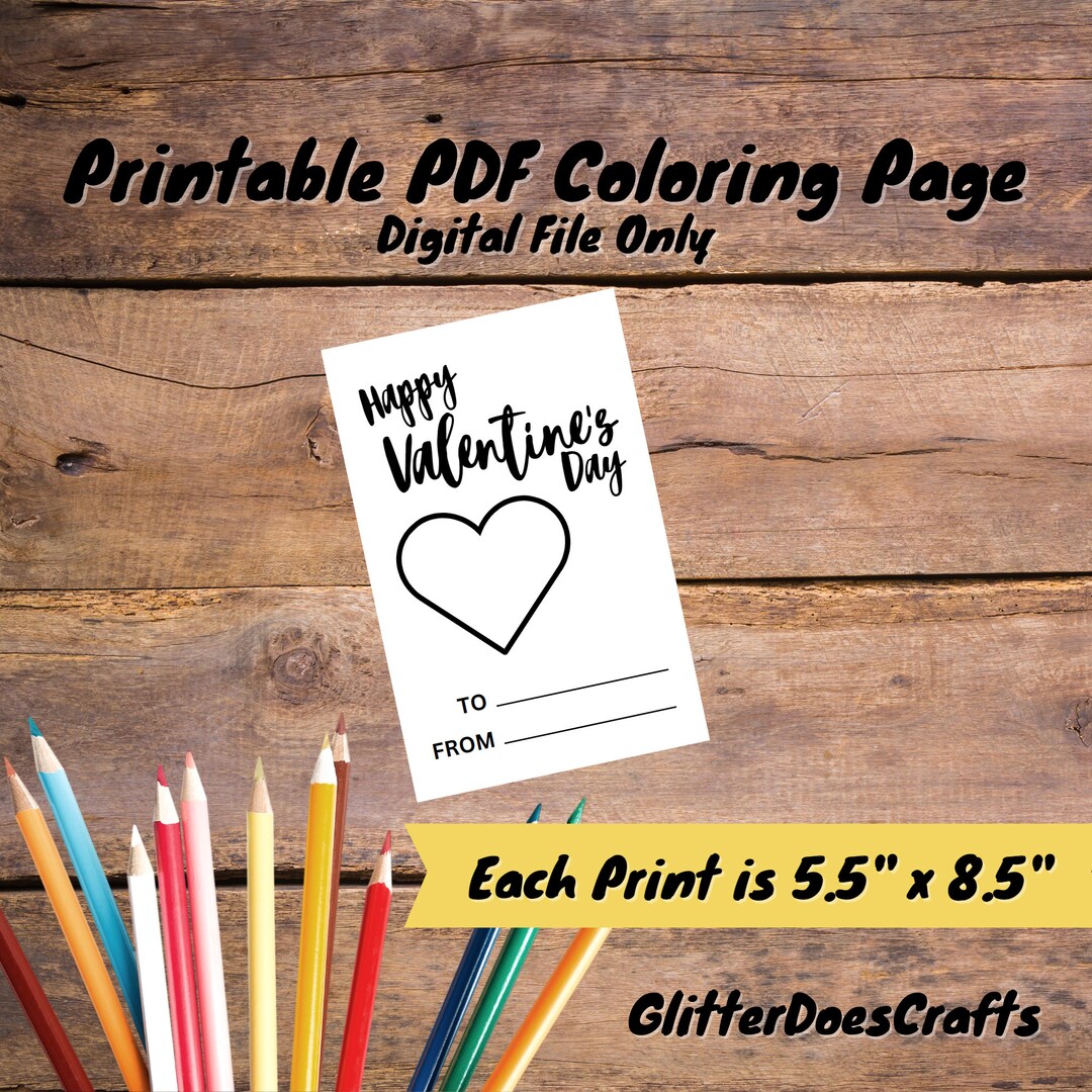 Printable Coloring Sheet Valentine's Day Card for Kids Valentine's ...