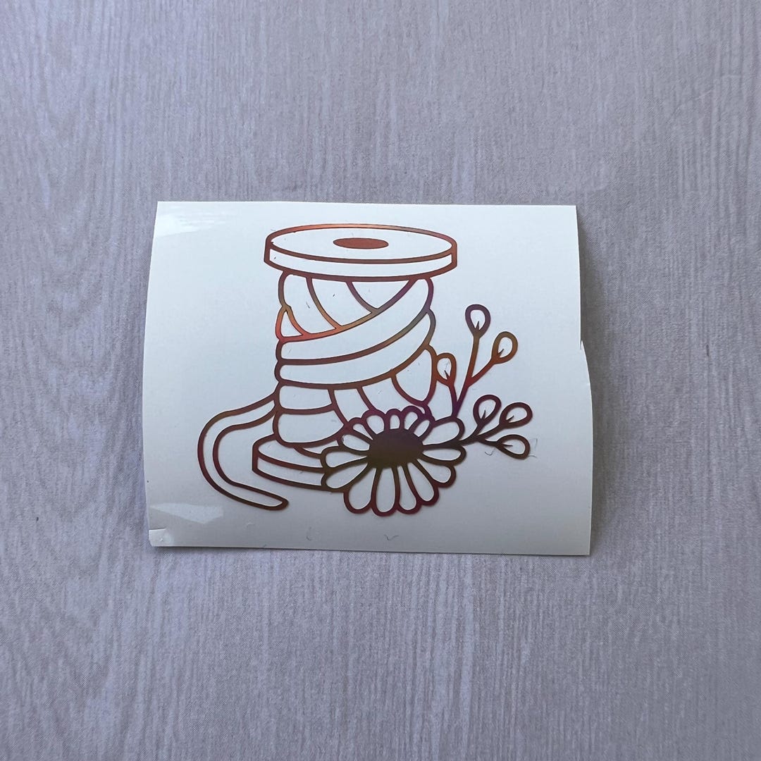Holographic or Glitter Floral Spool of Thread Decal Sticker, Cup, Phone ...