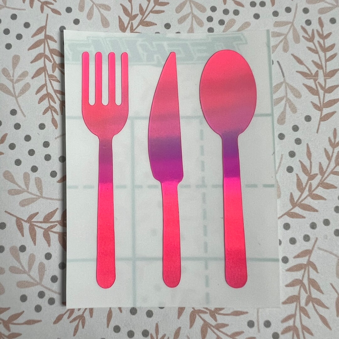 Holographic or Glitter Fork Knife Spoon Decal Sticker, Cup, Phone ...