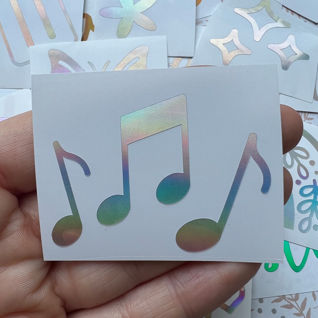 Holographic or Glitter Music Note Decal Sticker, Cup, Phone, Laptop ...