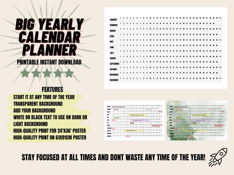 BIG YEARLY CALENDAR | Start It at Any Time of the Year - Etsy