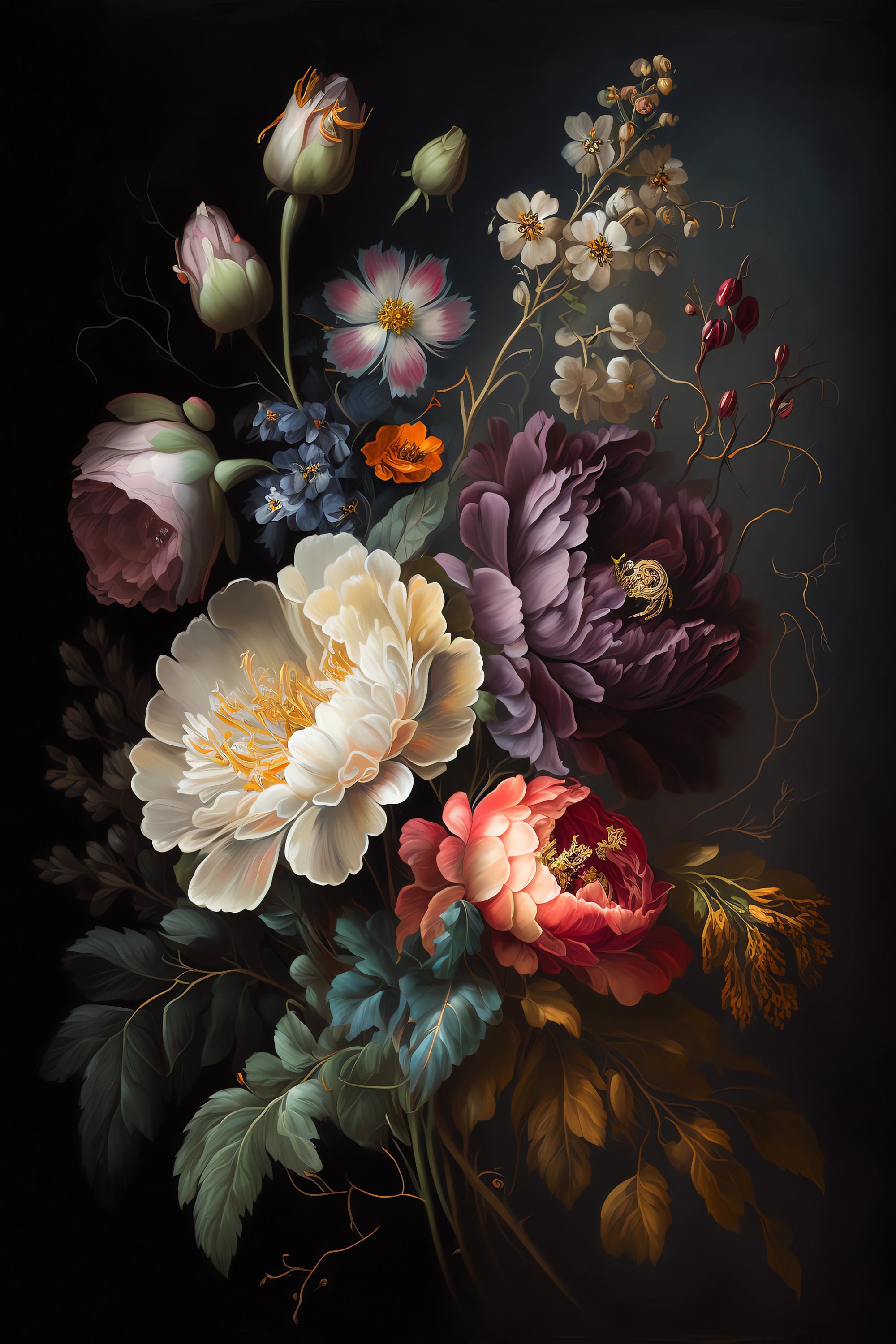 Dark Flower Painting Printable Art Moody Floral Wall Art Dark Academia ...