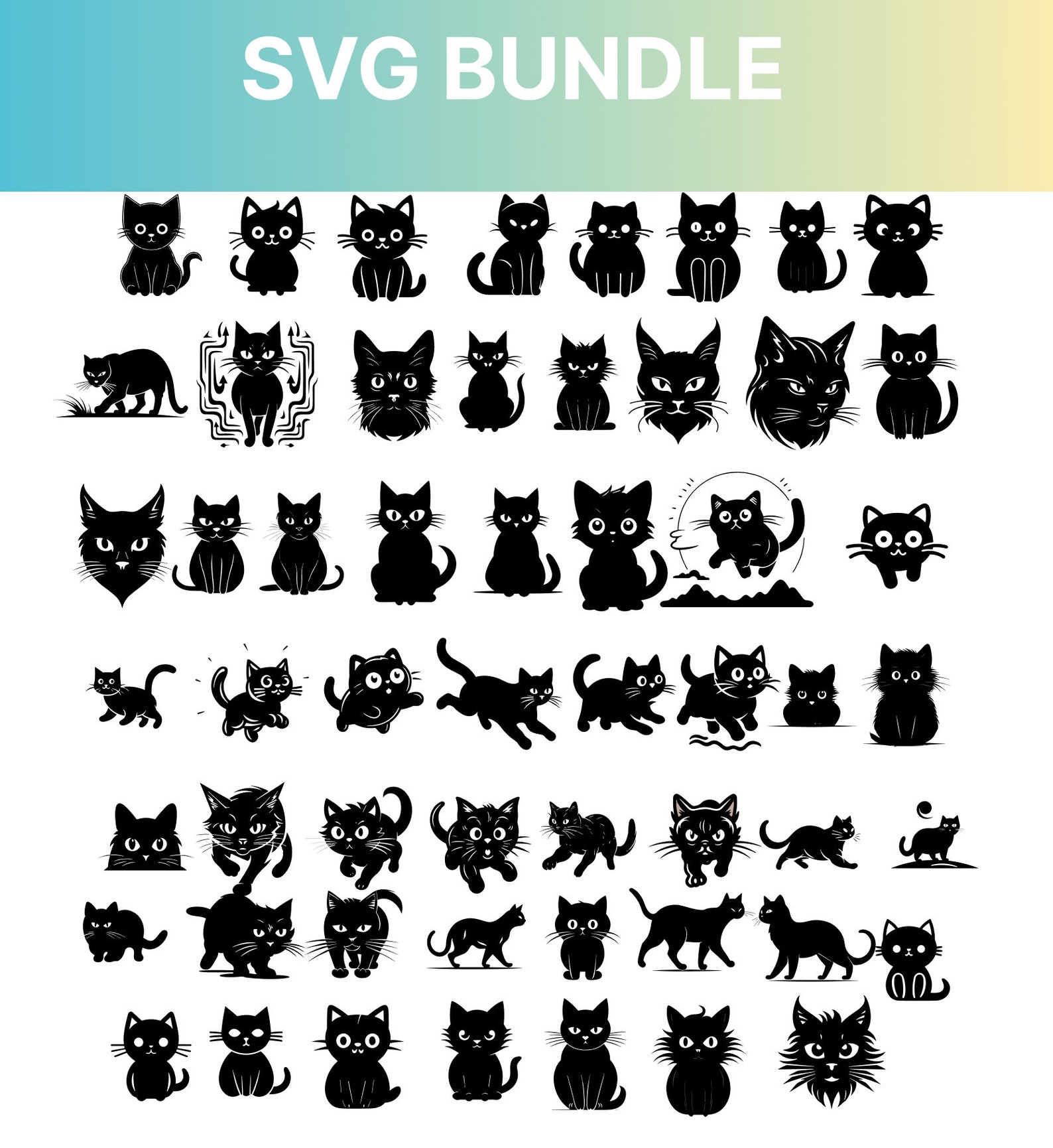 Black Cat SVG Bundle 55, Spooky Black Cat SVG, Black Cat SVG, Cricut ...