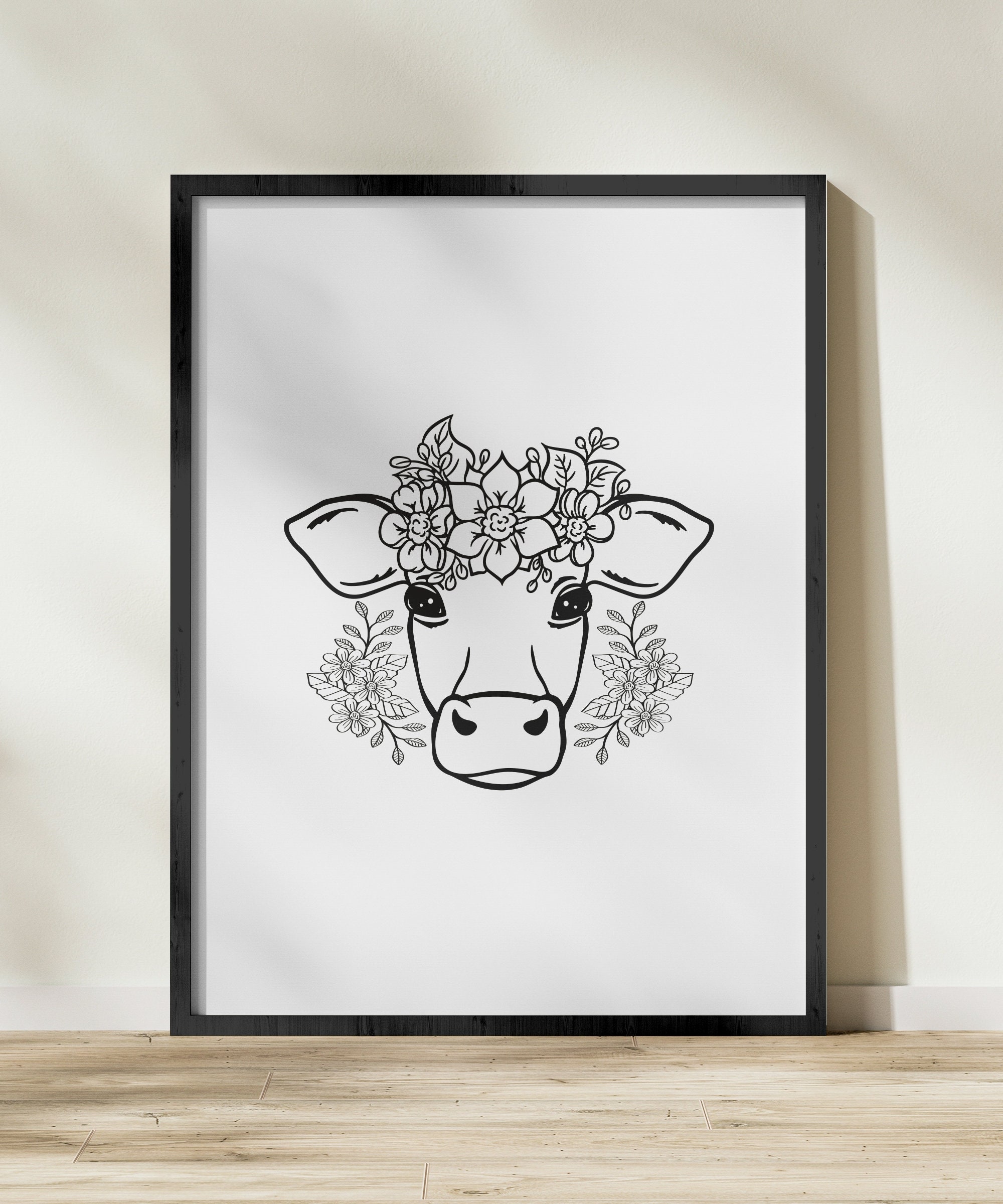 Cow SVG, Cow Flower Crown SVG, Cow Cut File, Animal Face, Floral Crown ...