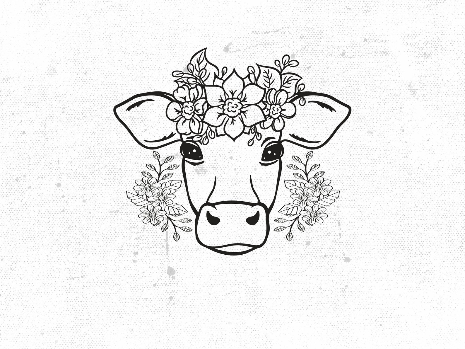 Cow SVG, Cow Flower Crown SVG, Cow Cut File, Animal Face, Floral Crown ...